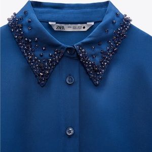 Zara | Tops | Zara Rhinestone Satin Effect Shirt | Poshmark